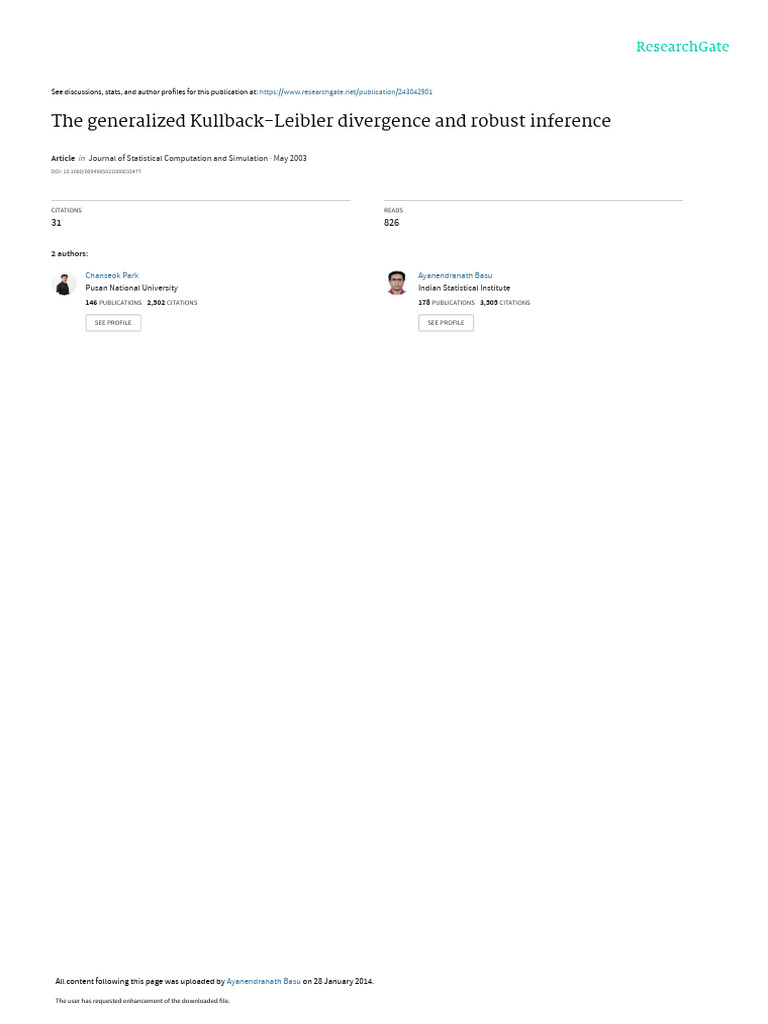 The Generalized Kullback-Leibler Divergence and Ro | PDF