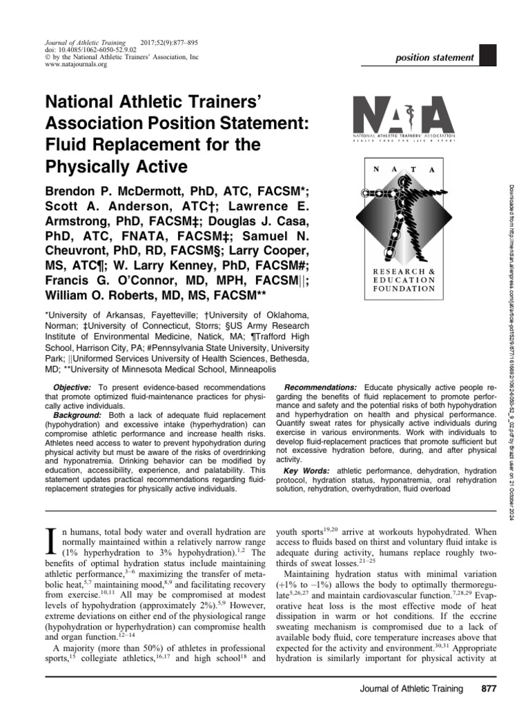 Fluid Replacement Guidelines for Athletes | PDF | Dehydration ...