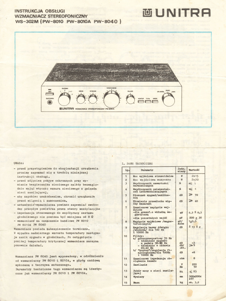 Unitra ws-302m pw-8010 Pw-8010a pw-8040 Schematic and User Manual | PDF