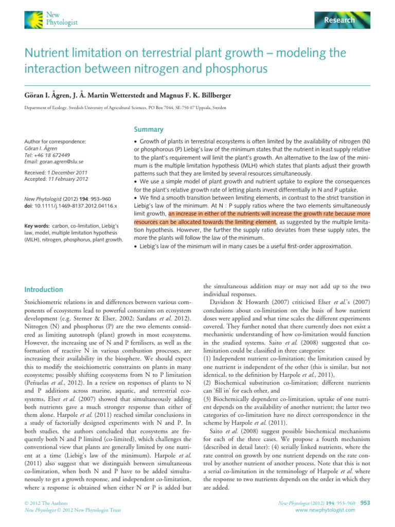 Nutrient Limitation On Terrestrial Plant Growth Modeling The ...