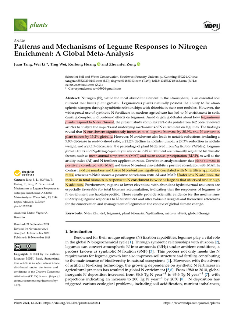 Patterns and Mechanisms of Legume Responses To Nitrogen Enrichment-A Global Meta-Analysis | PDF ...