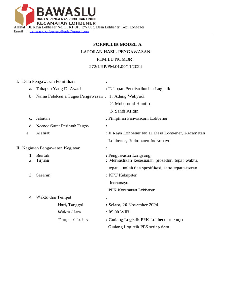 LHP Pengawasan Distribusi Logistik 26 Nov 2024 | PDF