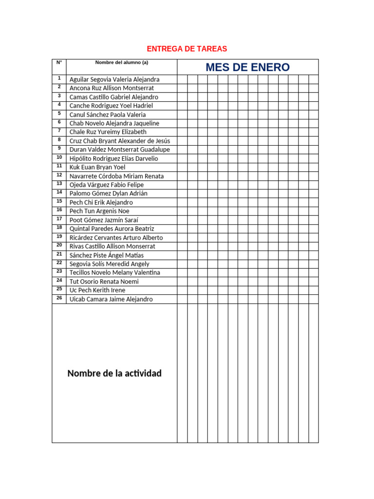 Registro-Entrega de Tareas | PDF