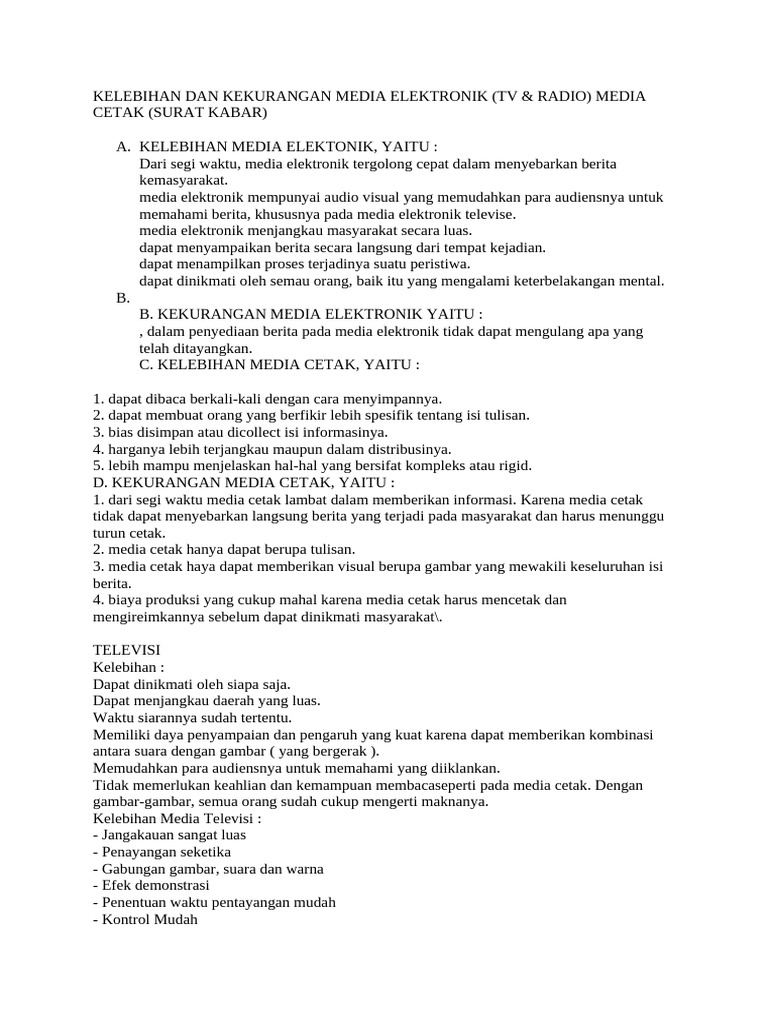 Kelebihan Dan Kekurangan Media Elektroni | PDF