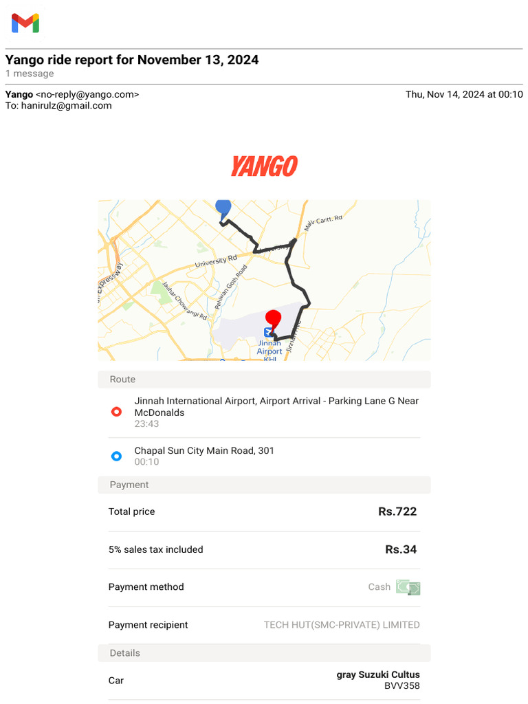 Gmail - Yango ride report for November 13, 2024 (1) | PDF