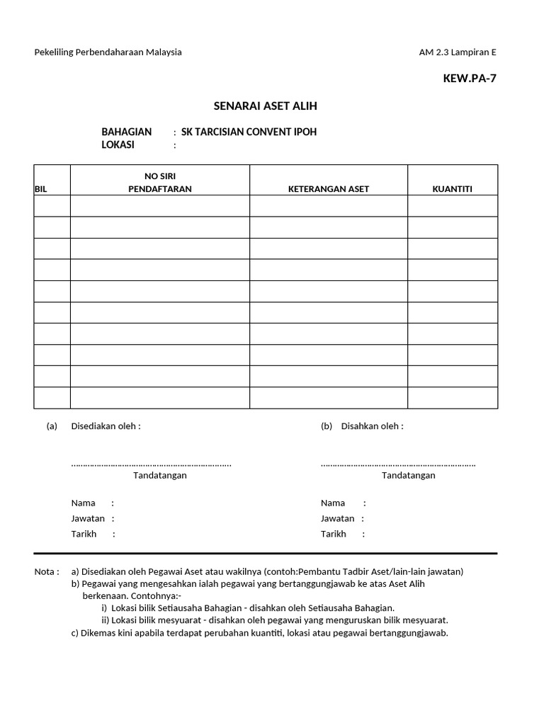 Borang KEW PA7-2024 (Contoh) | PDF