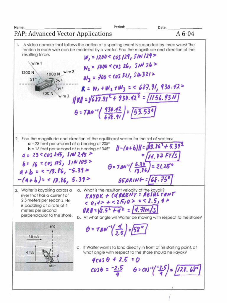 A6-04 - Advanced Vector Applications (answers) | PDF | Motion (Physics) | Mechanics