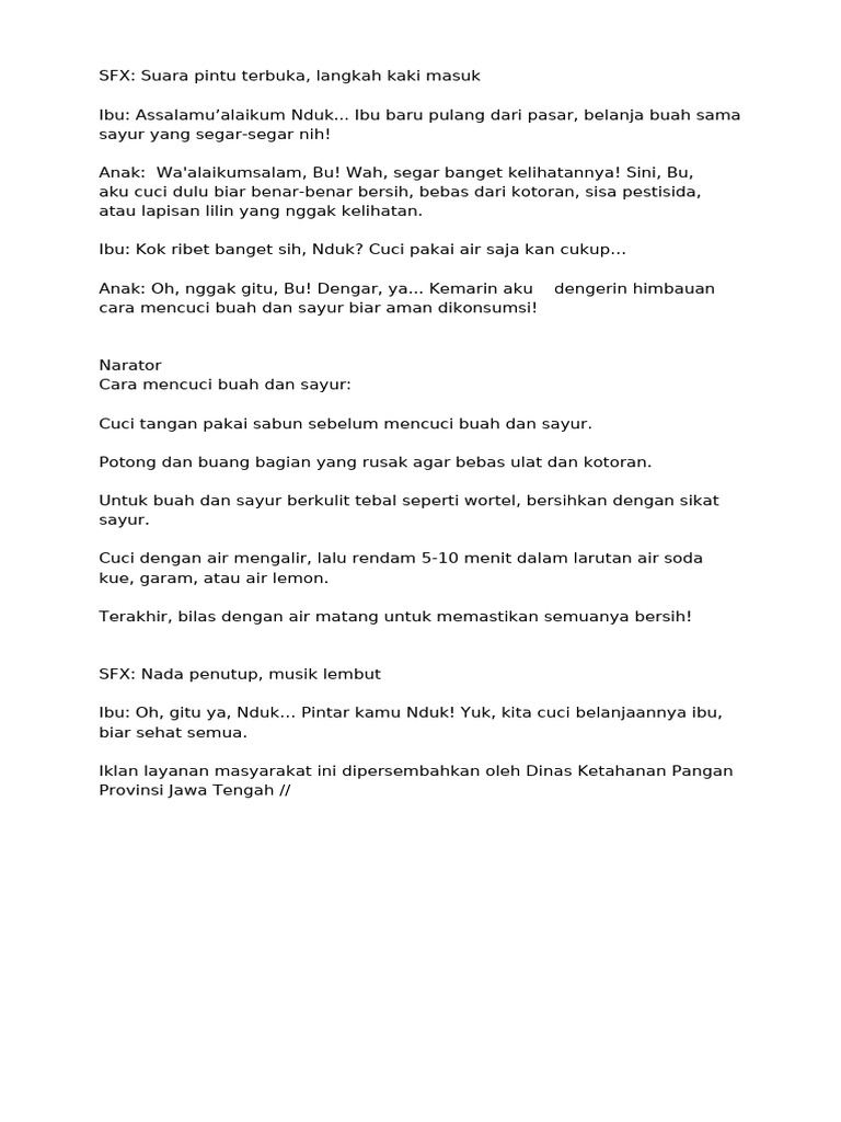 Script Siaran Radio (Cara Mencuci Buah Dan Sayur) | PDF