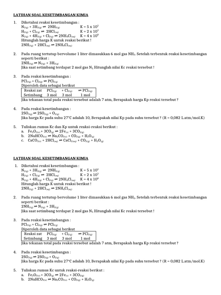 latihan soal kesetimbangan kimia | PDF