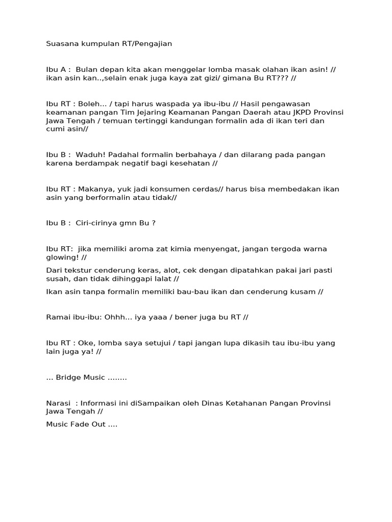 Script Siaran Radio (Ikan Asin-Formalin) | PDF