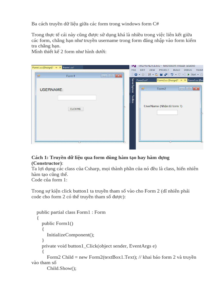 Ba cách truyền dữ liệu giữa các form trong windows form C | PDF