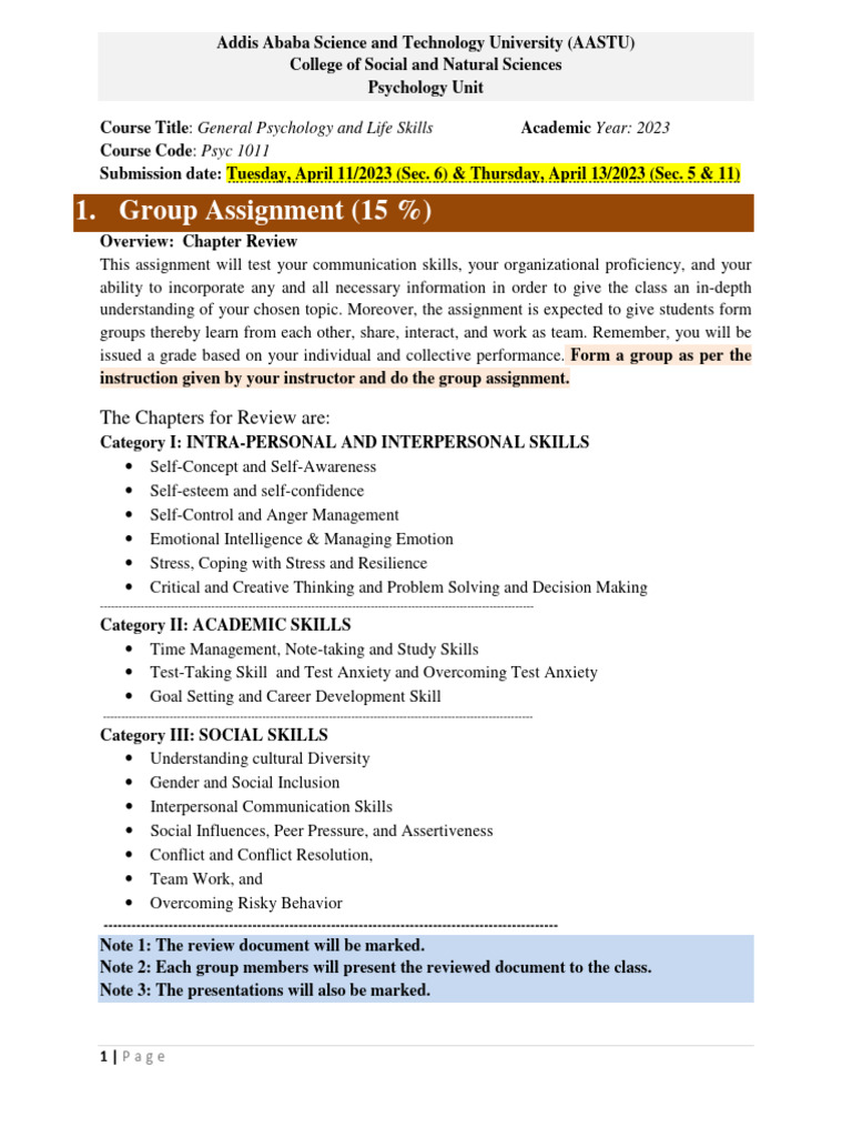 AASTU General Psychology Course Overview | PDF | Psychology | Social Skills