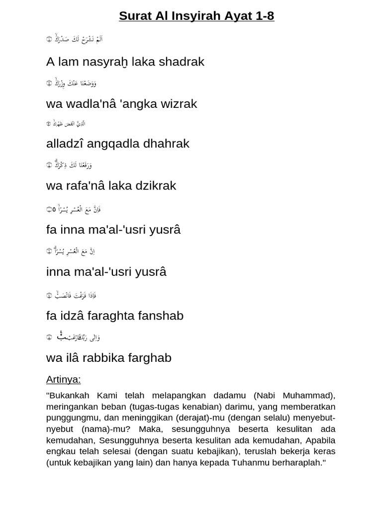 Keutamaan Surat Al Insyirah Ayat 1-8 | PDF
