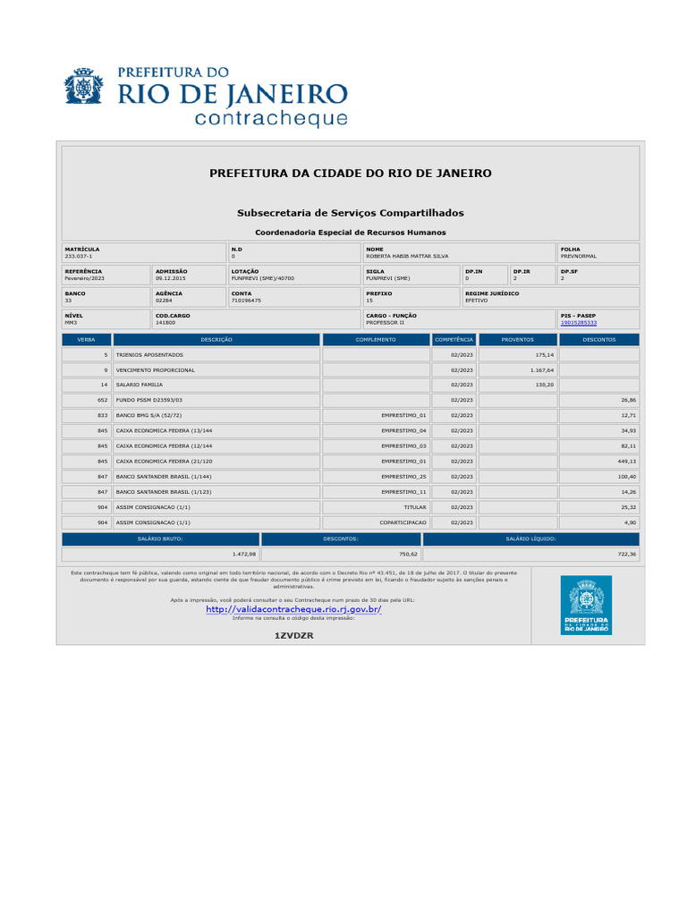 Contracheque de Roberta Mattar - Fevereiro 2023 | PDF