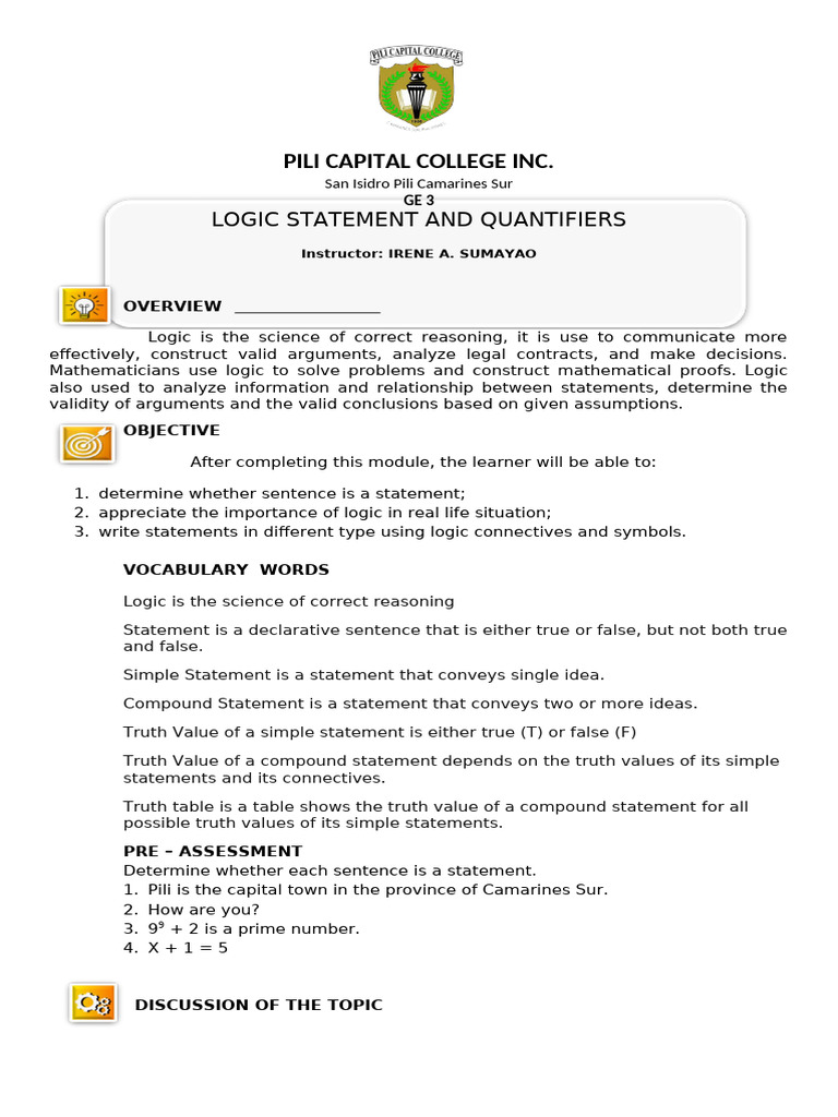 Logoc Statement Quantifiers | PDF | Logic | If And Only If