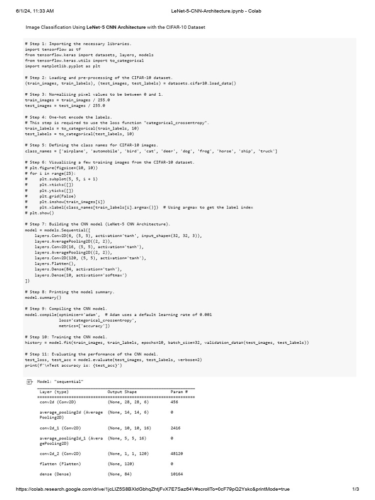LeNet 5 CNN Architecture - Ipynb+ +colab | PDF | Artificial Intelligence | Intelligence (AI ...