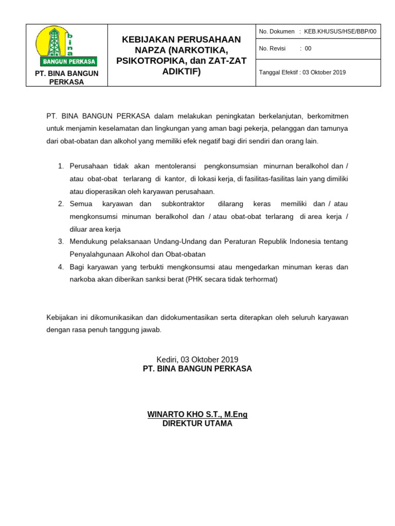 Kebijakan Napza BBP | PDF