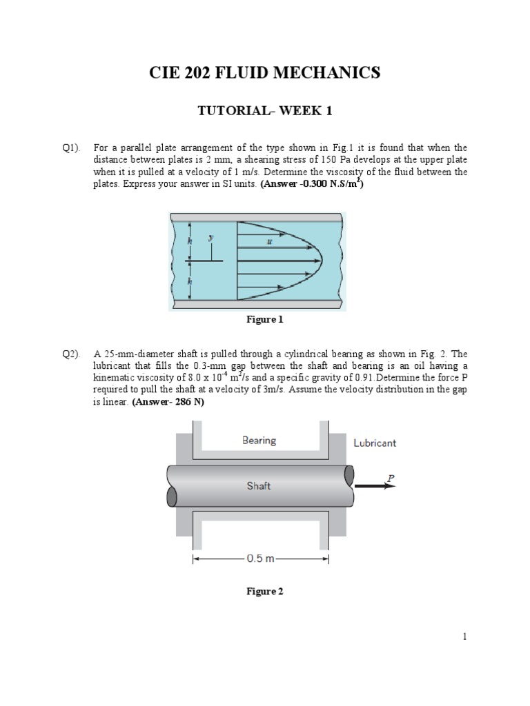 Fluid Mechanics Tutorial: Week 1 | PDF