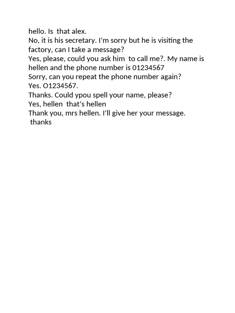 Message for Alex from Hellen | PDF