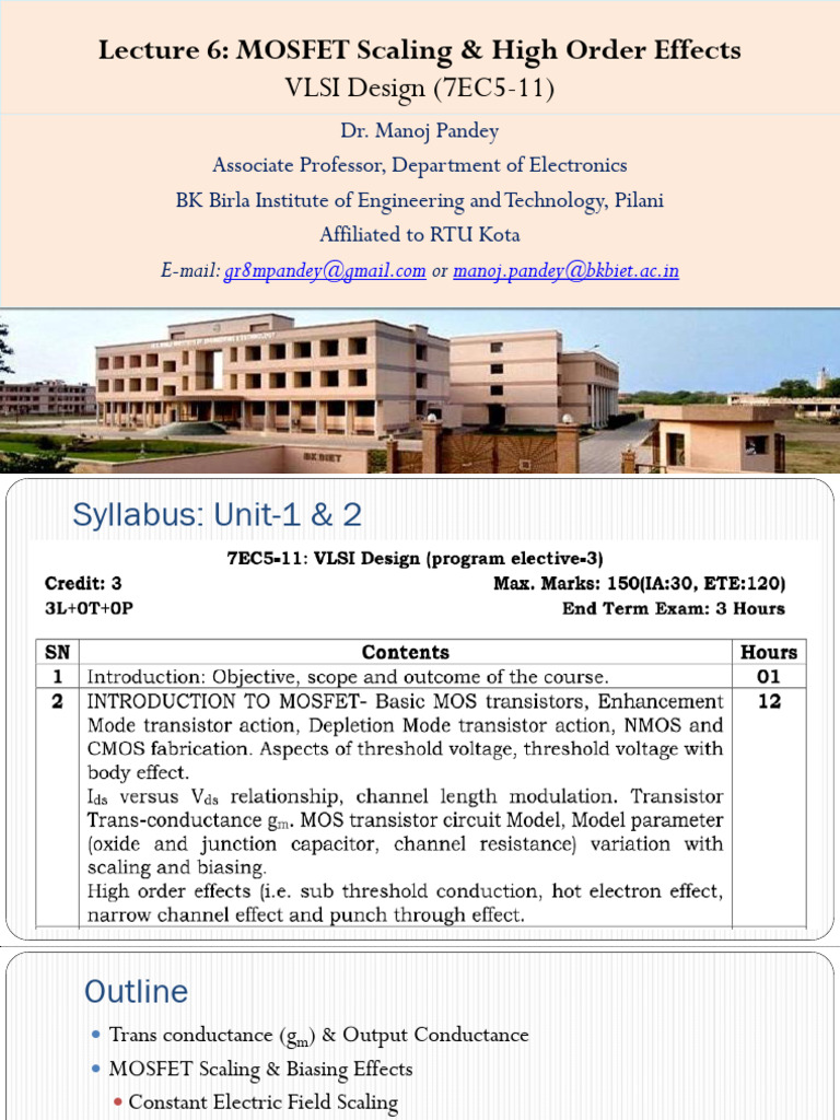 Lecture 6-MOSFET Scaling & High Order Effects | PDF | Field Effect Transistor | Mosfet