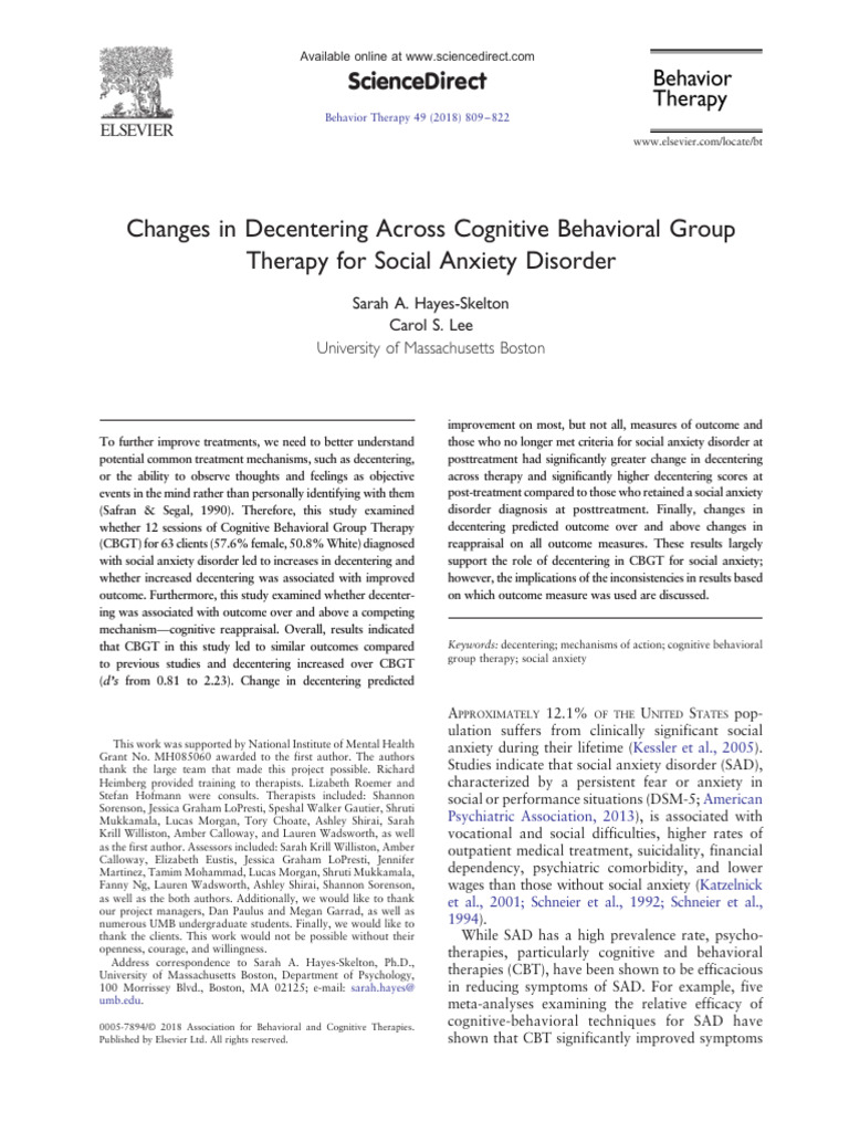 sarah | PDF | Cognitive Behavioral Therapy | Generalized Anxiety Disorder