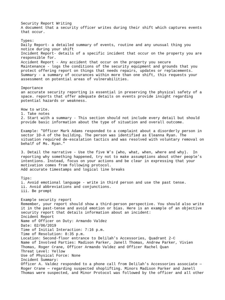 Security Report Writing Guide | PDF