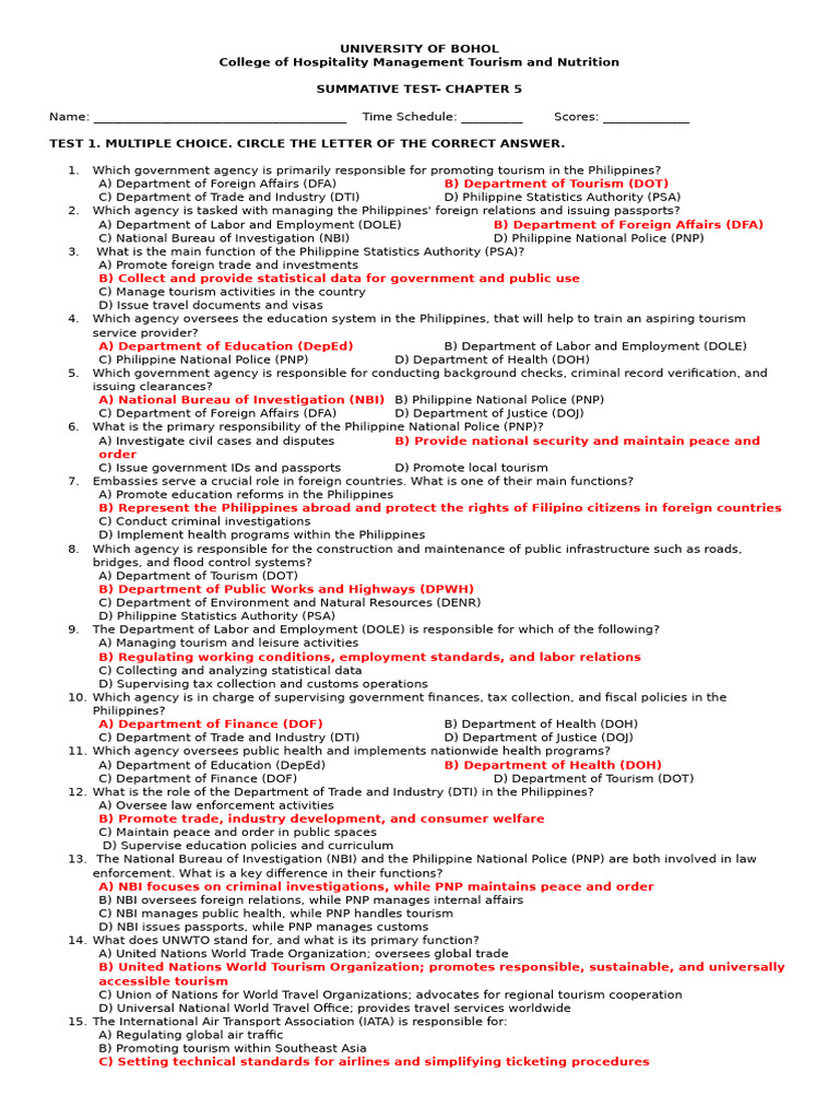 Summative Tests Chapter 5 Answer Key | PDF