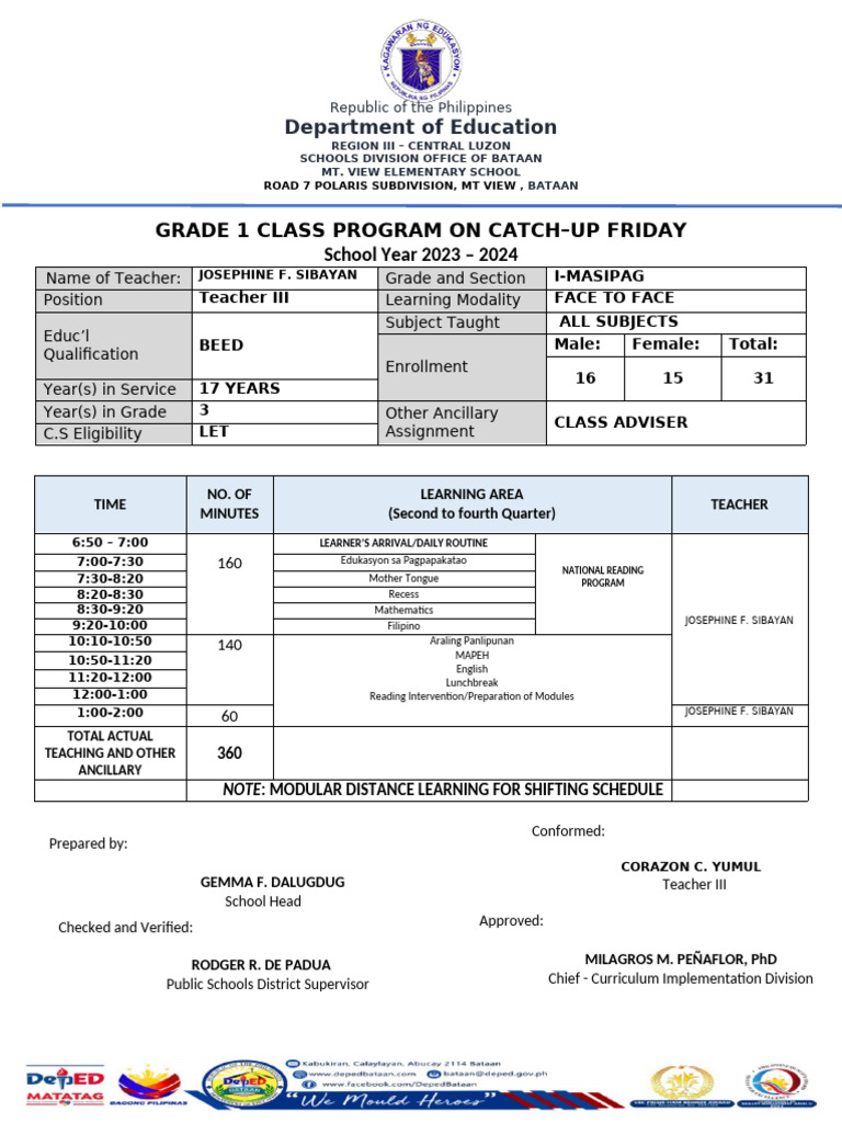 G-1 Catch Up Friday Cprogram | PDF