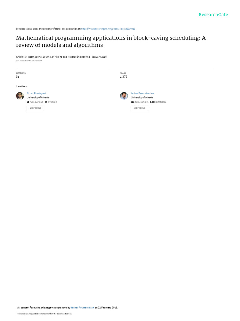 Mathematical Programming Applications in Block-Caving Scheduling꞉ A Review of Models and ...