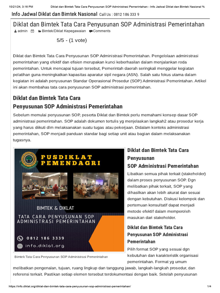 Diklat Dan Bimtek Tata Cara Penyusunan SOP Administrasi Pemerintahan - Info Jadwal Diklat Dan ...