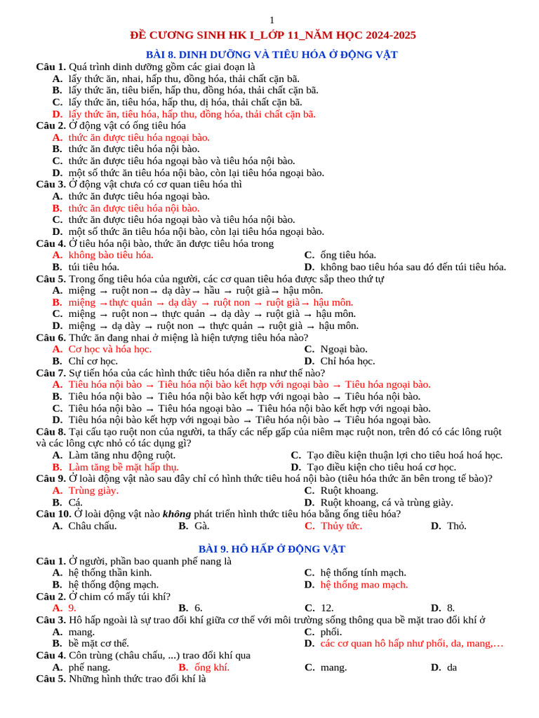 ĐC Hki Sinh 11-2024 | PDF