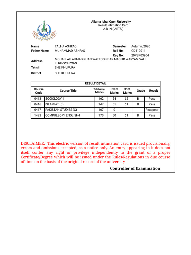 Web Based Result Intimation | PDF