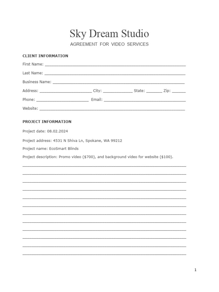 Video Services Agreement Template | PDF | Legal Liability | Fee