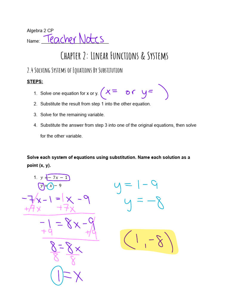 Solving Systems by Substitution | PDF