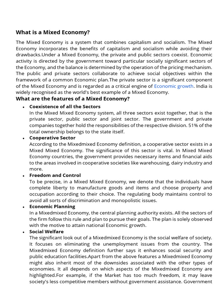 Eco - Sys - Mixed Economy - Pros and Cons | PDF | Economics | Socialism