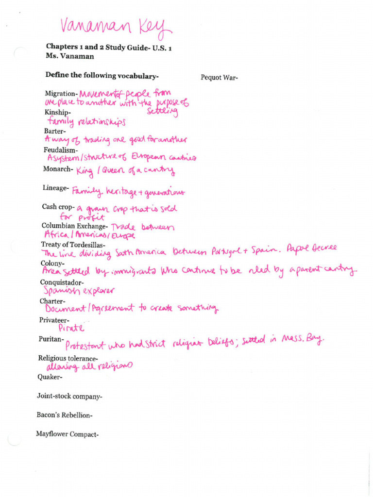 1 and 2 Study Guide Key | PDF