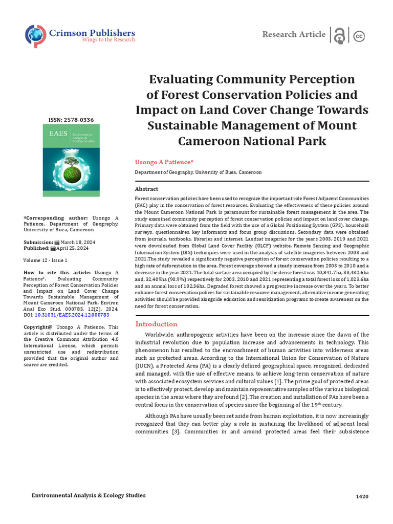 Evaluating Community Perception of Fores | PDF | Deforestation | Protected Area
