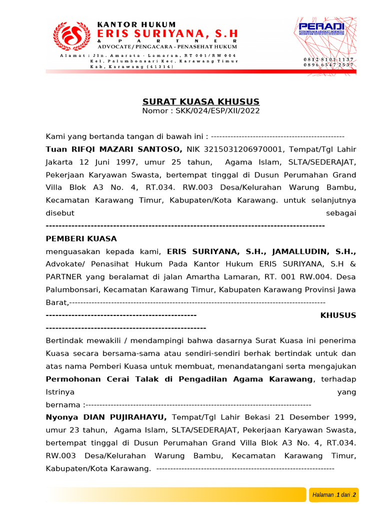 Surat Kuasa Ahmad Nurhasan | PDF