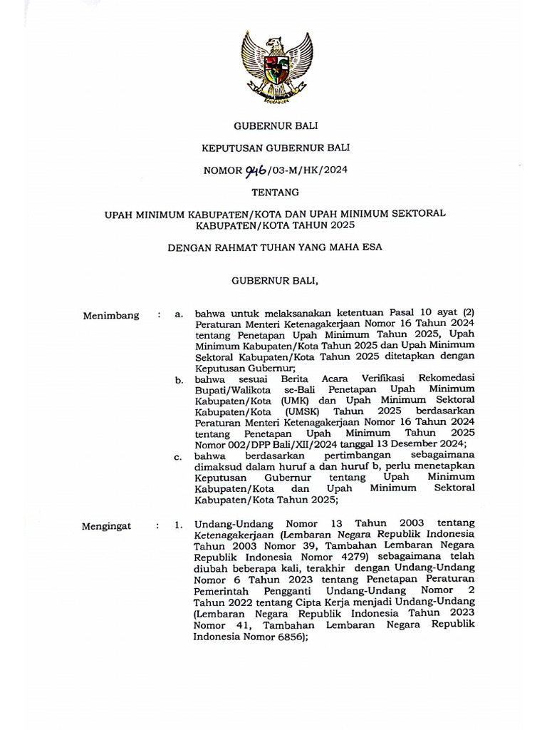 12 SK Umk Dan Umsk Bali Tahun 2025 | PDF