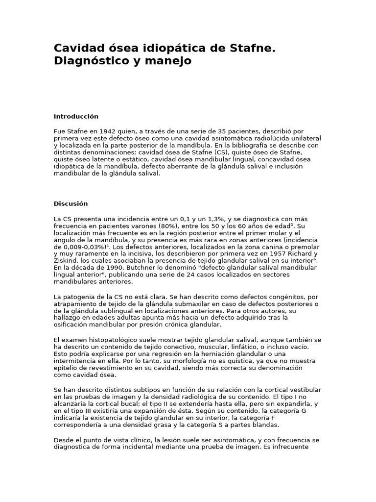 Cavidad Ósea Idiopática de Stafne | PDF | Ct Scan | Especialidades Medicas