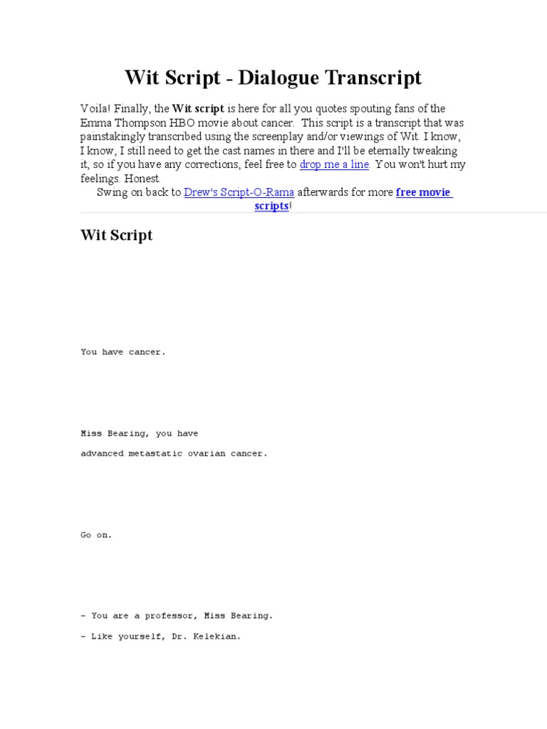 Wit Script | PDF | Cancer | Clinical Medicine