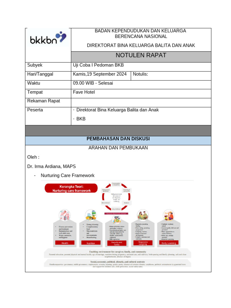 Notulensi (19092024) Uji Coba I Pedoman BKB | PDF