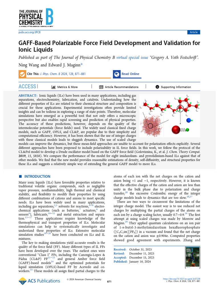 Wang and Maginn - 2024 - GAFF-Based Polarizable Force Field Development and | PDF | Force Field ...