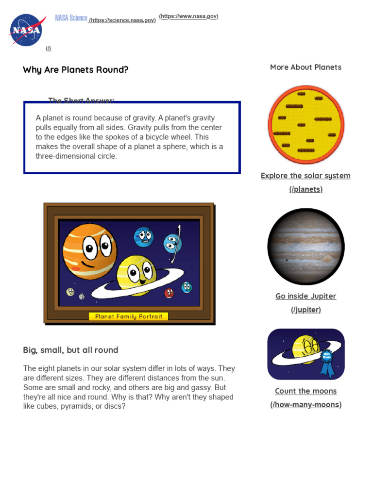 Why Are Planets Round? - NASA Space Place - NASA Science For Kids | PDF ...