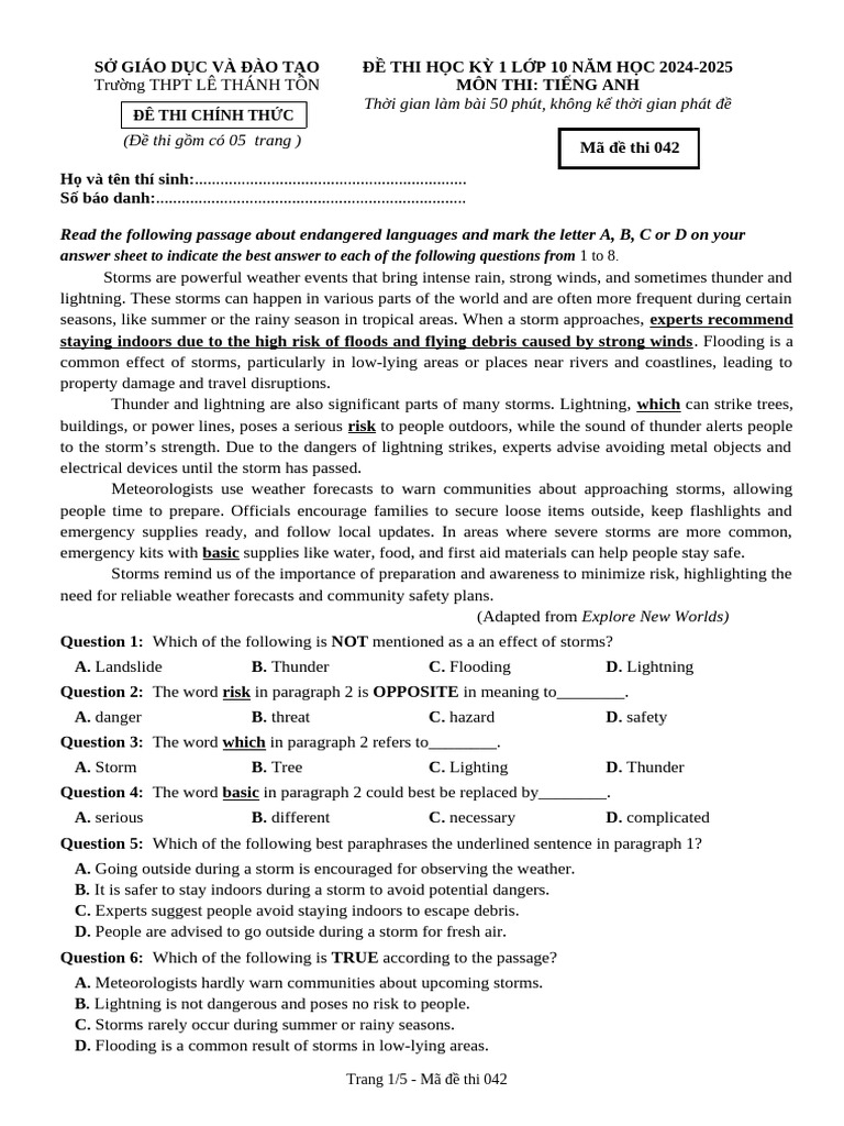 ĐỀ 042 | PDF | Storms | Recycling