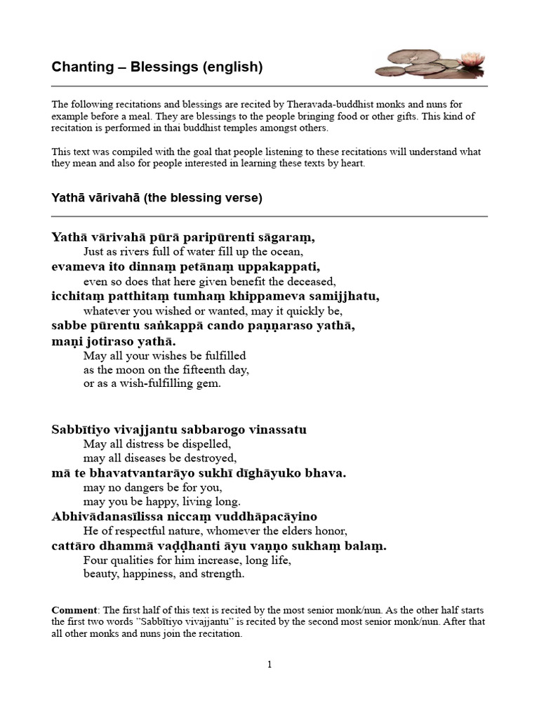 Blessings Recitation (Pali - English) | PDF | Āstika | Indian Philosophy