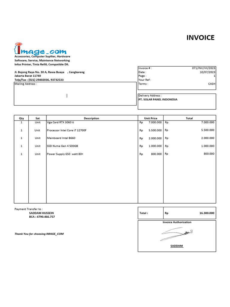 Invoice CPU Design Gelis | PDF