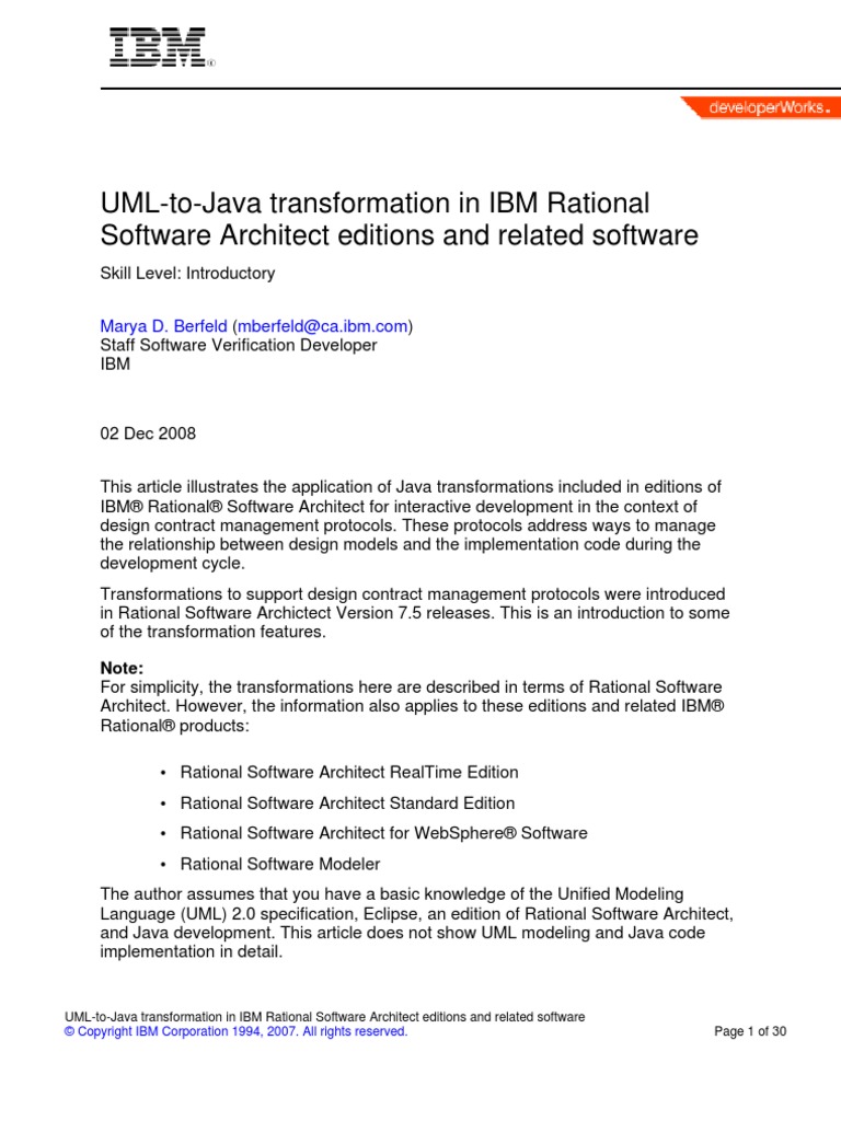 UML-To-Java Transformation in IBM Rational Software Architect Editions and Related Software ...