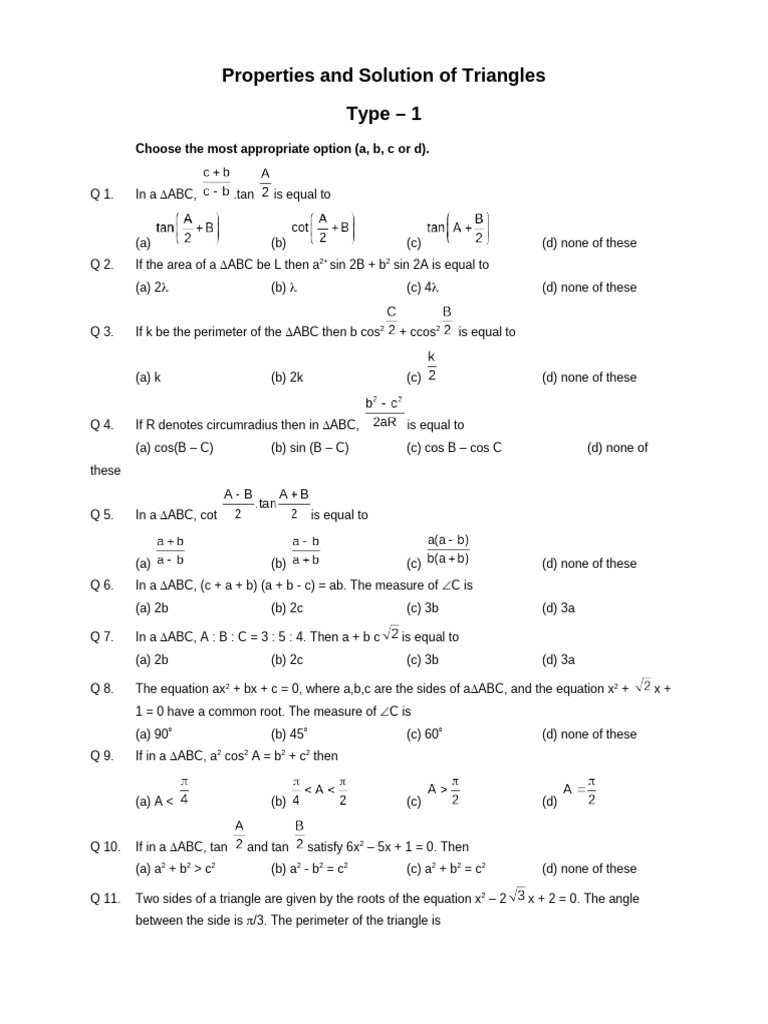 05_Properties and Solution of Triangles | PDF | Euclid | Classical Geometry