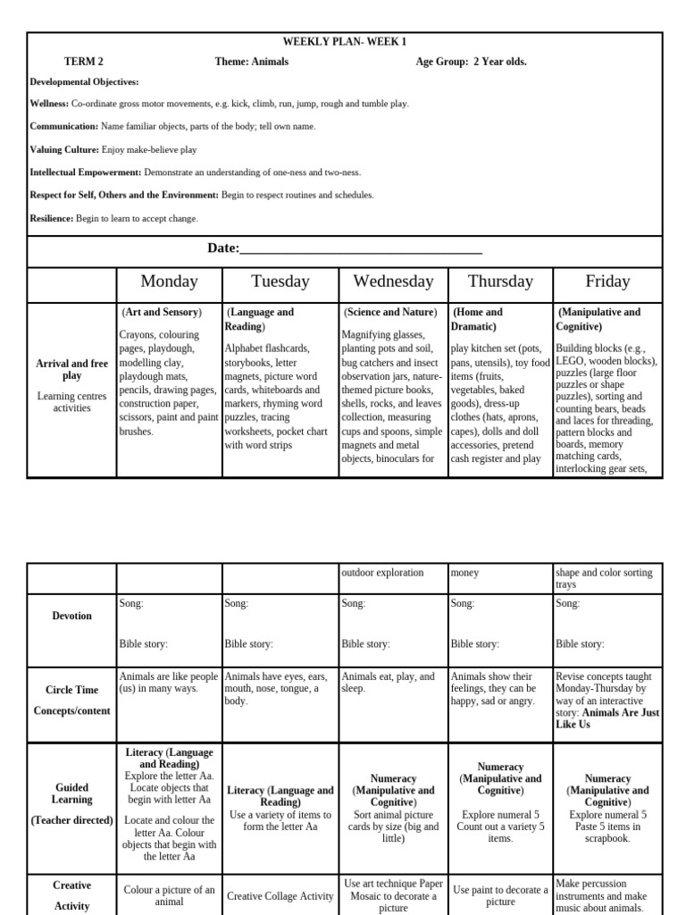 Age 2 Term 2 Week 1 Daily and Weekly | PDF | Learning | Teachers
